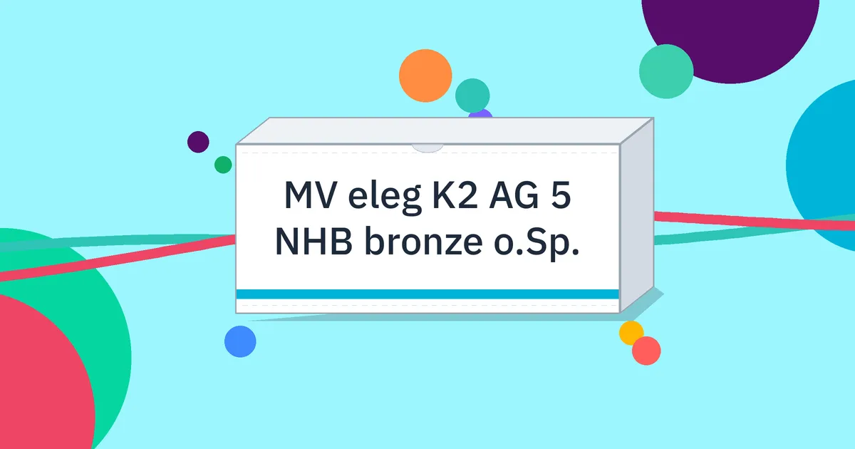 Symbolbild: Packung mit der Aufschrift MV eleg K2 AG 5 NHB bronze o.Sp. (PZN 15730543) – Verfügbarkeit und Bezug in Apotheken in Frankfurt am Main