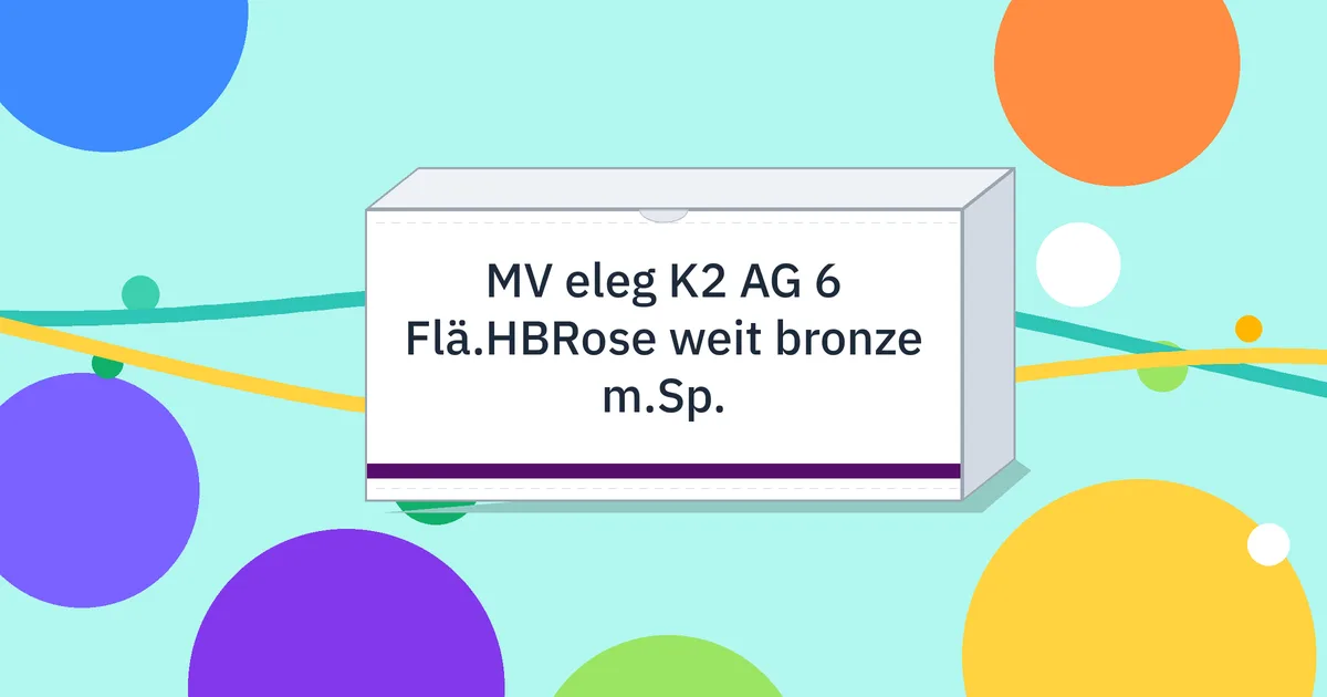 Symbolbild: Packung mit der Aufschrift MV eleg K2 AG 6 Flä.HBRose weit bronze m.Sp. (PZN 15720384) – Verfügbarkeit und Bezug in Apotheken in Frankfurt am Main