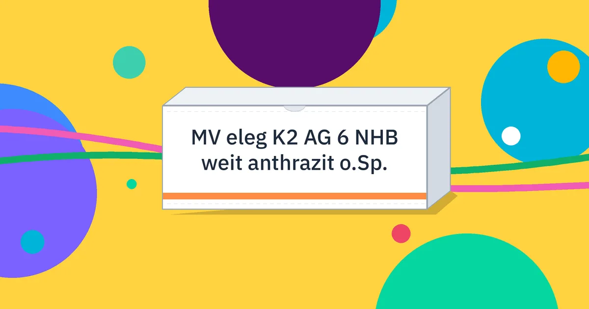 Symbolbild: Packung mit der Aufschrift MV eleg K2 AG 6 NHB weit anthrazit o.Sp. (PZN 15728061) – Verfügbarkeit und Bezug in Apotheken in Frankfurt am Main