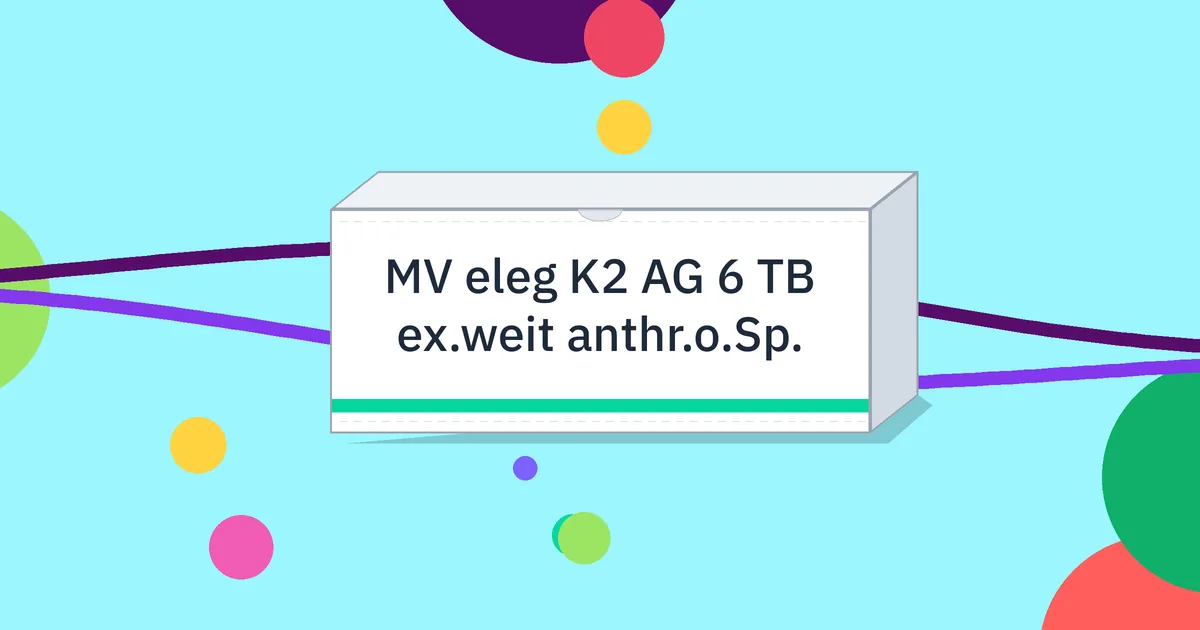 Symbolbild: Packung mit der Aufschrift MV eleg K2 AG 6 TB ex.weit anthr.o.Sp. (PZN 09877408) – Verfügbarkeit und Bezug in Apotheken in Frankfurt am Main