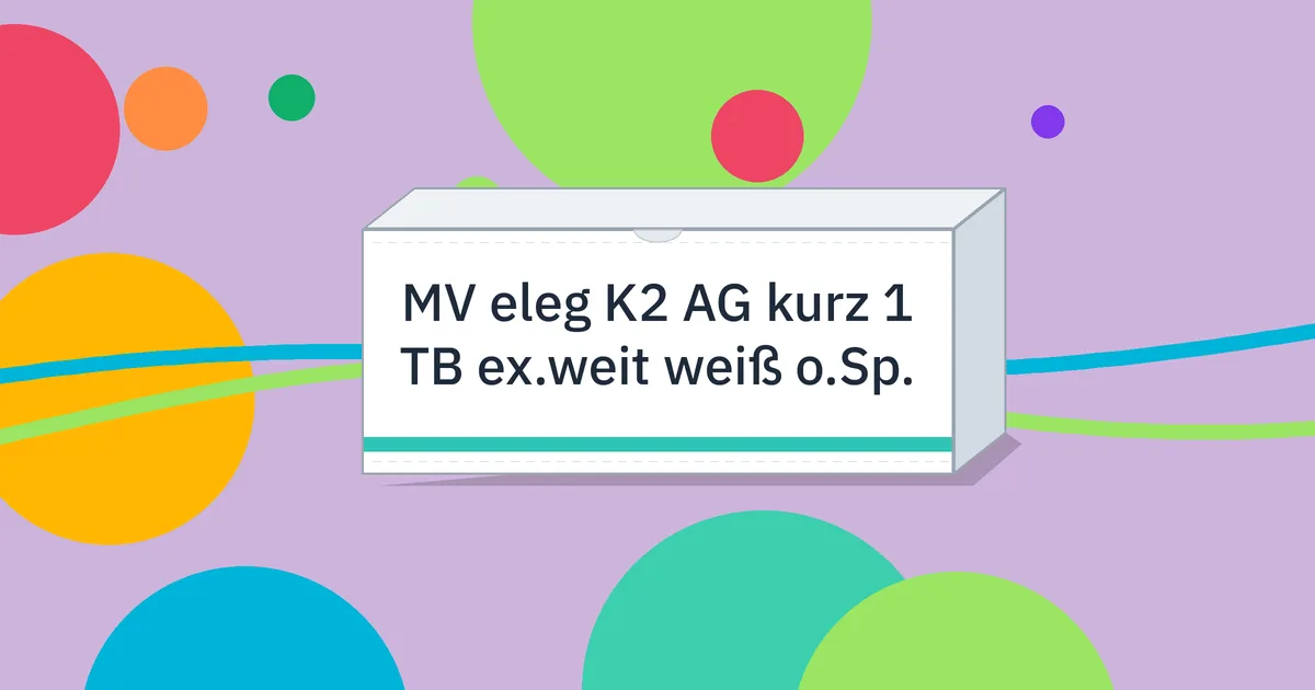 Symbolbild: Packung mit der Aufschrift MV eleg K2 AG kurz 1 TB ex.weit weiß o.Sp. (PZN 09880592) – Verfügbarkeit und Bezug in Apotheken in Frankfurt am Main