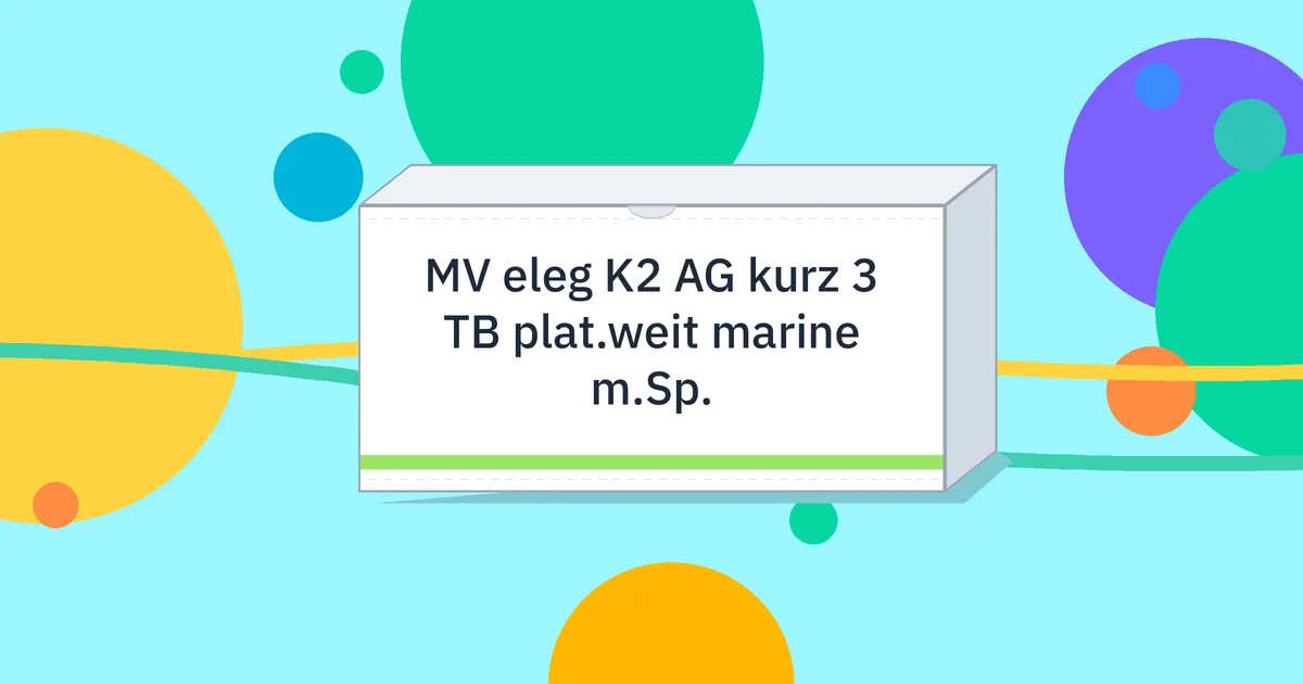 Symbolbild: Packung mit der Aufschrift MV eleg K2 AG kurz 3 TB plat.weit marine m.Sp. (PZN 14605416) – Verfügbarkeit und Bezug in Apotheken in Frankfurt am Main