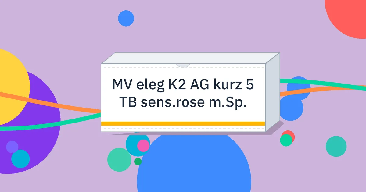 Symbolbild: Packung mit der Aufschrift MV eleg K2 AG kurz 5 TB sens.rose m.Sp. (PZN 14697223) – Verfügbarkeit und Bezug in Apotheken in Frankfurt am Main