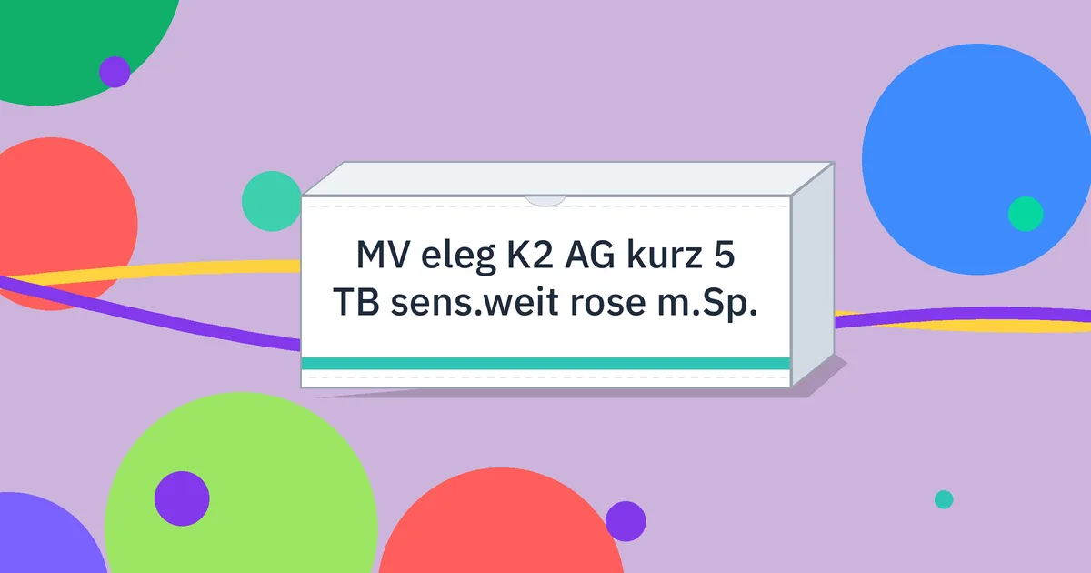 Symbolbild: Packung mit der Aufschrift MV eleg K2 AG kurz 5 TB sens.weit rose m.Sp. (PZN 14697482) – Verfügbarkeit und Bezug in Apotheken in Frankfurt am Main
