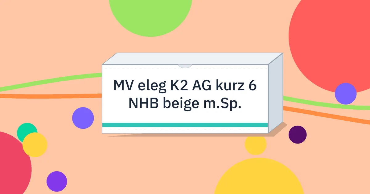 Symbolbild: Packung mit der Aufschrift MV eleg K2 AG kurz 6 NHB beige m.Sp. (PZN 15716827) – Verfügbarkeit und Bezug in Apotheken in Frankfurt am Main
