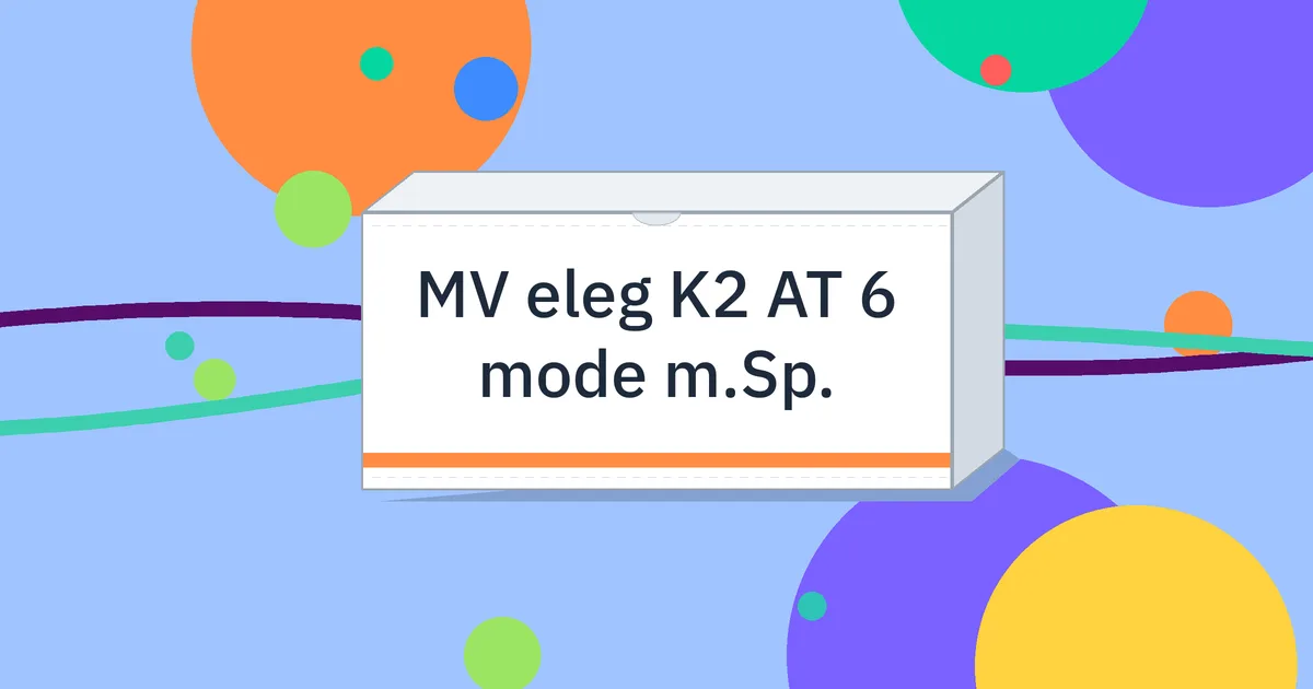 Symbolbild: Packung mit der Aufschrift MV eleg K2 AT 6 mode m.Sp. (PZN 06884885) – Verfügbarkeit und Bezug in Apotheken in Frankfurt am Main