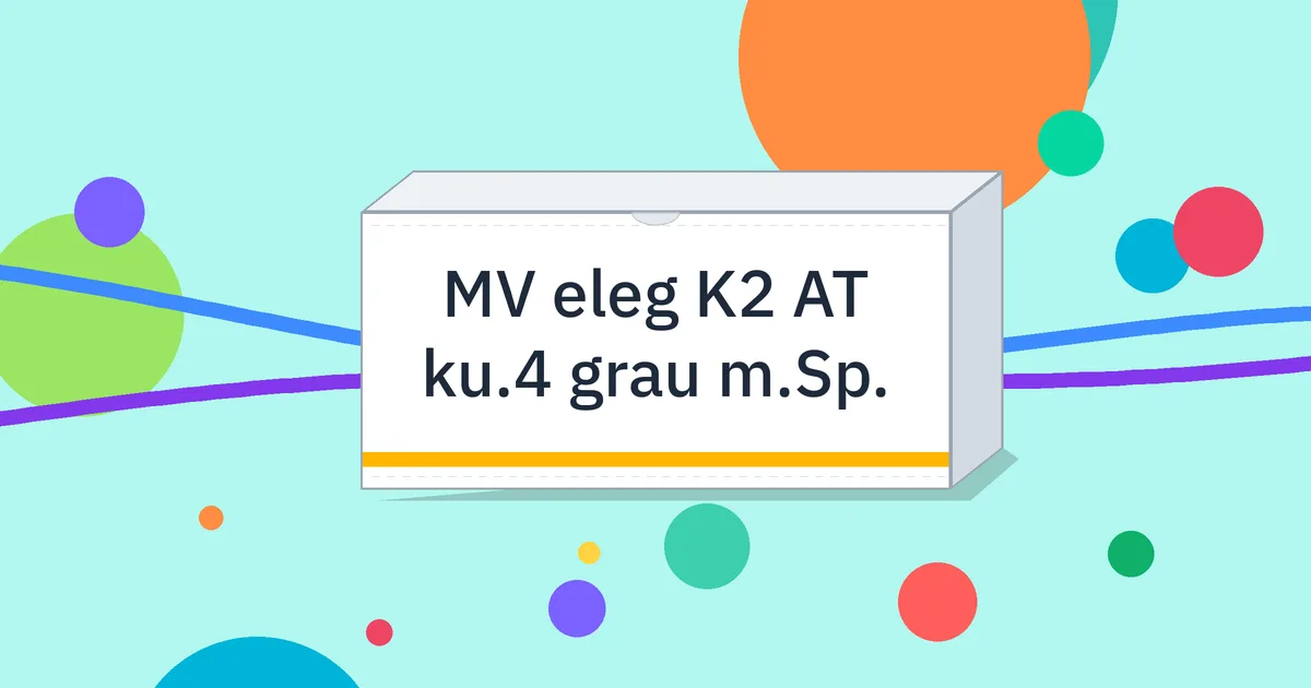 Symbolbild: Packung mit der Aufschrift MV eleg K2 AT ku.4 grau m.Sp. (PZN 18923076) – Verfügbarkeit und Bezug in Apotheken in Frankfurt am Main