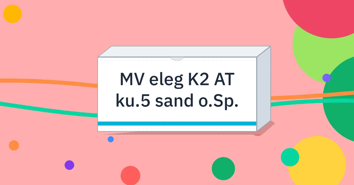 Symbolbild: Packung mit der Aufschrift MV eleg K2 AT ku.5 sand o.Sp. (PZN 18923165) – Verfügbarkeit und Bezug in Apotheken in Frankfurt am Main
