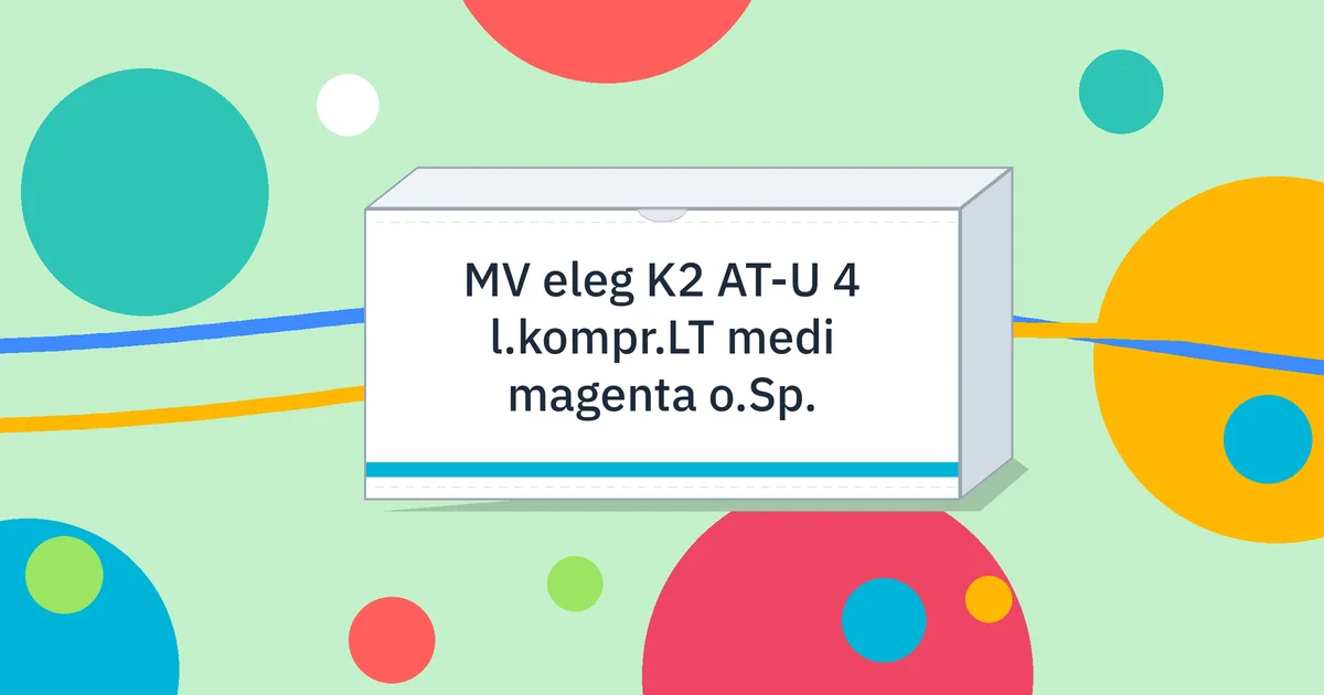 Symbolbild: Packung mit der Aufschrift MV eleg K2 AT-U 4 l.kompr.LT medi magenta o.Sp. (PZN 14626737) – Verfügbarkeit und Bezug in Apotheken in Frankfurt am Main