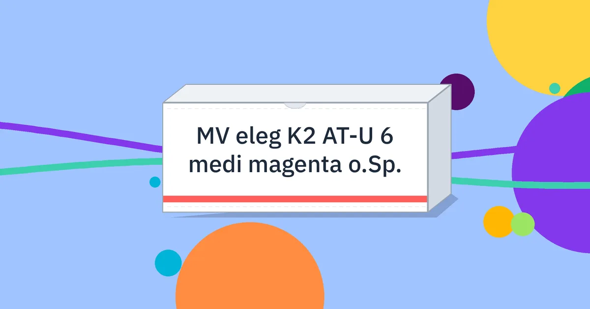 Symbolbild: Packung mit der Aufschrift MV eleg K2 AT-U 6 medi magenta o.Sp. (PZN 15290570) – Verfügbarkeit und Bezug in Apotheken in Frankfurt am Main