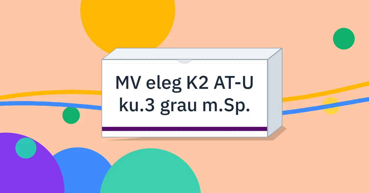 Symbolbild: Packung mit der Aufschrift MV eleg K2 AT-U ku.3 grau m.Sp. (PZN 18923739) – Verfügbarkeit und Bezug in Apotheken in Frankfurt am Main