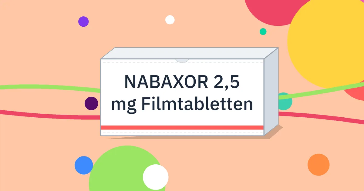 Symbolbild: Packung mit der Aufschrift NABAXOR 2,5 mg Filmtabletten (PZN 19298611) – Verfügbarkeit und Bezug in Apotheken in Frankfurt am Main