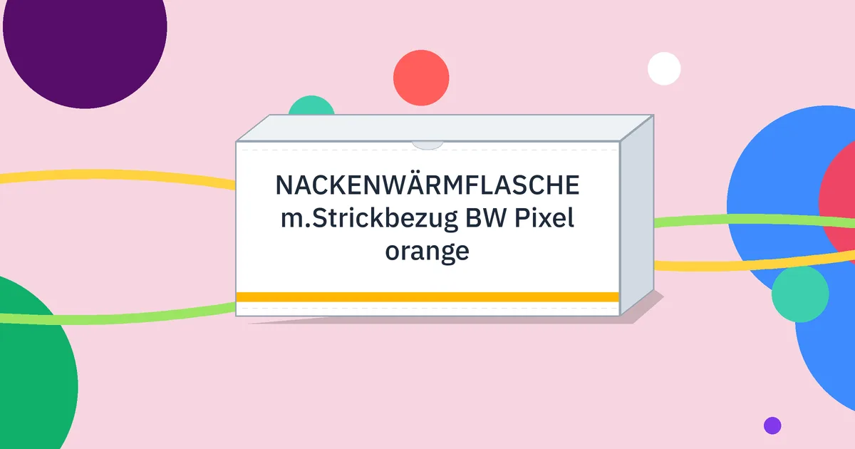 Symbolbild: Packung mit der Aufschrift NACKENWÄRMFLASCHE m.Strickbezug BW Pixel orange (PZN 16766879) – Verfügbarkeit und Bezug in Apotheken in Frankfurt am Main