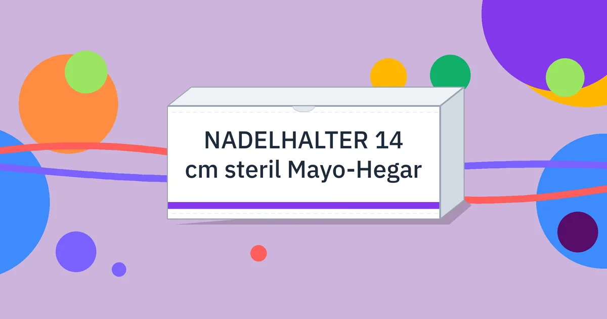 Symbolbild: Packung mit der Aufschrift NADELHALTER 14 cm steril Mayo-Hegar (PZN 19978139) – Verfügbarkeit und Bezug in Apotheken in Frankfurt am Main