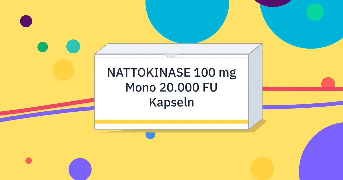 Symbolbild: Packung mit der Aufschrift NATTOKINASE 100 mg Mono 20.000 FU Kapseln (PZN 13894128) – Verfügbarkeit und Bezug in Apotheken in Frankfurt am Main