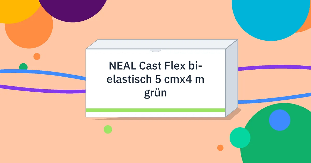 Symbolbild: Packung mit der Aufschrift NEAL Cast Flex bi-elastisch 5 cmx4 m grün (PZN 19530775) – Verfügbarkeit und Bezug in Apotheken in Frankfurt am Main