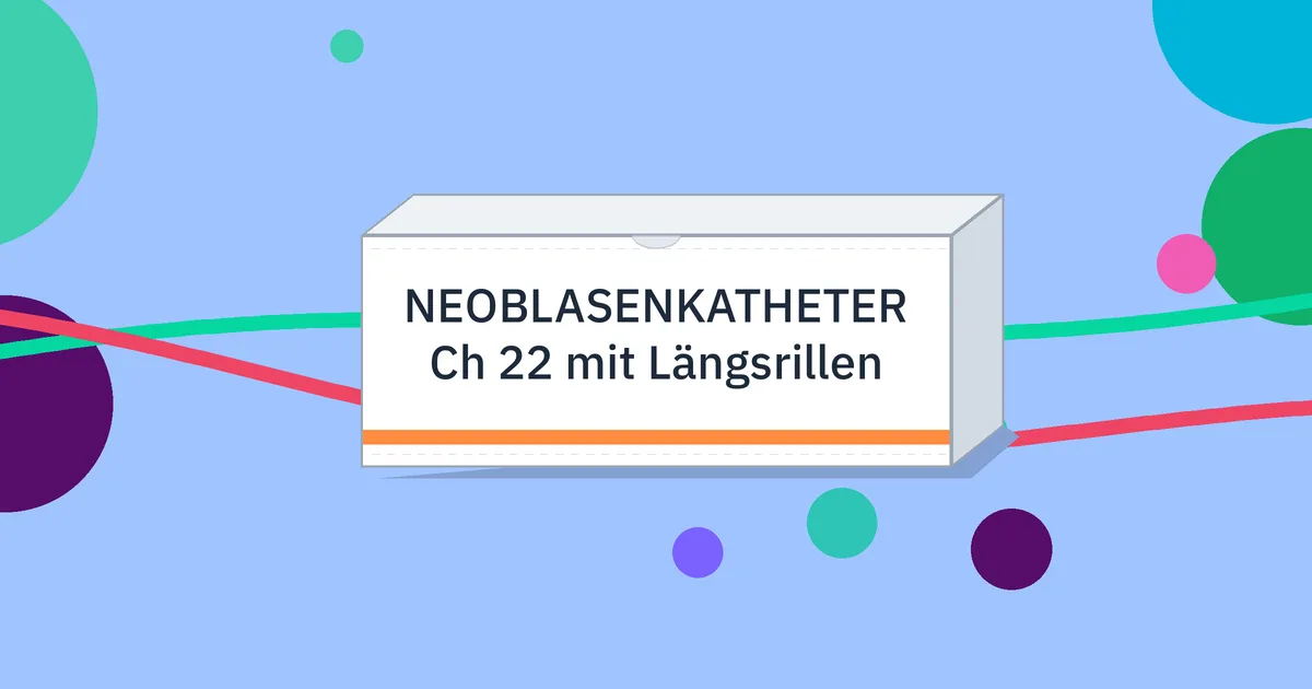 Symbolbild: Packung mit der Aufschrift NEOBLASENKATHETER Ch 22 mit Längsrillen (PZN 10412347) – Verfügbarkeit und Bezug in Apotheken in Frankfurt am Main