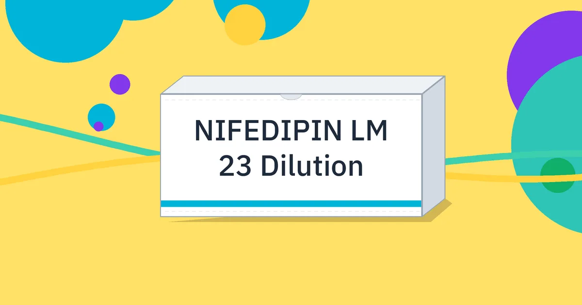 Symbolbild: Packung mit der Aufschrift NIFEDIPIN LM 23 Dilution (PZN 12969657) – Verfügbarkeit und Bezug in Apotheken in Frankfurt am Main
