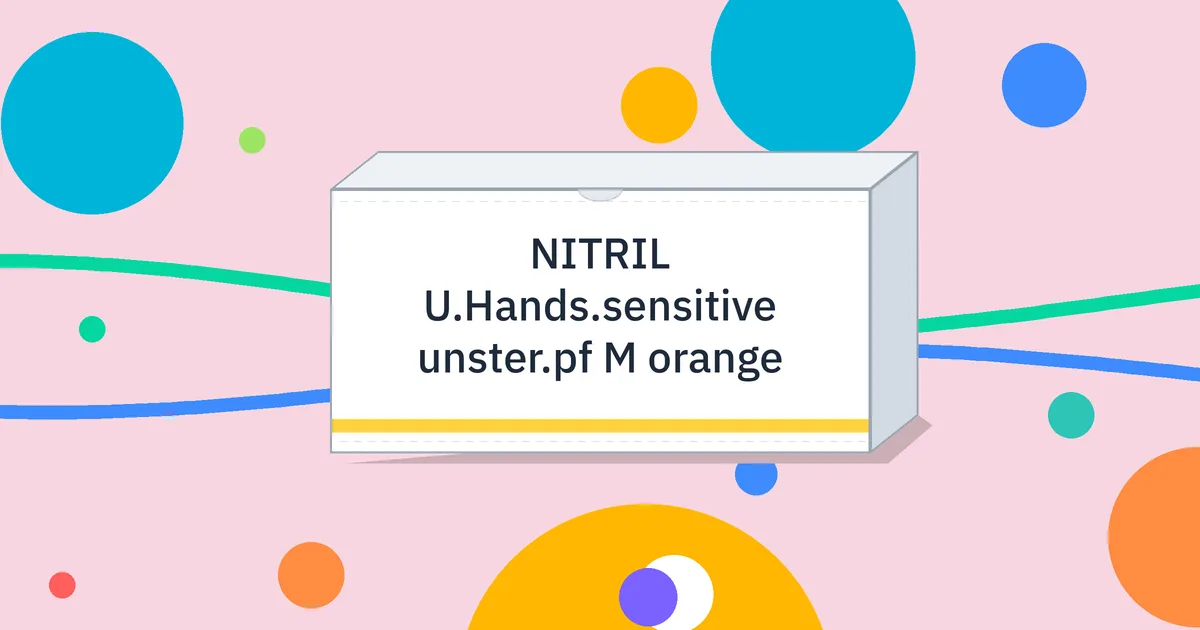 Symbolbild: Packung mit der Aufschrift NITRIL U.Hands.sensitive unster.pf M orange (PZN 11306831) – Verfügbarkeit und Bezug in Apotheken in Frankfurt am Main