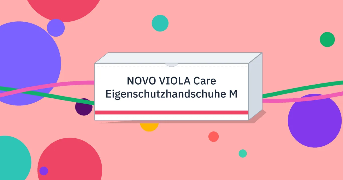 Symbolbild: Packung mit der Aufschrift NOVO VIOLA Care Eigenschutzhandschuhe M (PZN 19536335) – Verfügbarkeit und Bezug in Apotheken in Frankfurt am Main