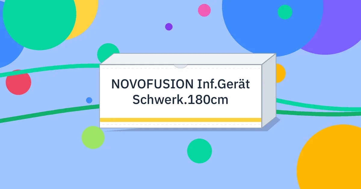 Symbolbild: Packung mit der Aufschrift NOVOFUSION Inf.Gerät Schwerk.180cm (PZN 17872738) – Verfügbarkeit und Bezug in Apotheken in Frankfurt am Main