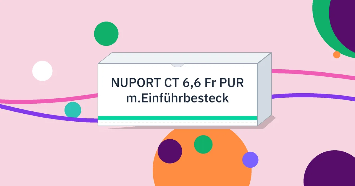 Symbolbild: Packung mit der Aufschrift NUPORT CT 6,6 Fr PUR m.Einführbesteck (PZN 11484900) – Verfügbarkeit und Bezug in Apotheken in Frankfurt am Main