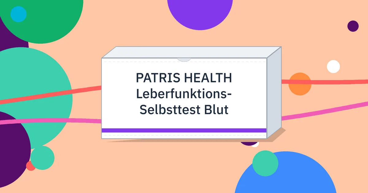 Symbolbild: Packung mit der Aufschrift PATRIS HEALTH Leberfunktions-Selbsttest Blut (PZN 18133701) – Verfügbarkeit und Bezug in Apotheken in Frankfurt am Main