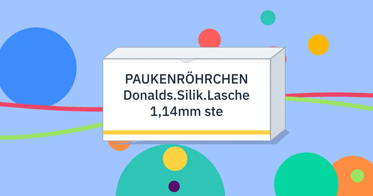 Symbolbild: Packung mit der Aufschrift PAUKENRÖHRCHEN Donalds.Silik.Lasche 1,14mm ste (PZN 18355011) – Verfügbarkeit und Bezug in Apotheken in Frankfurt am Main