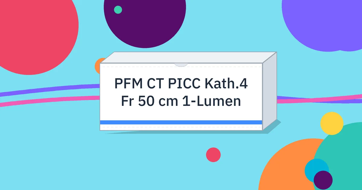 Symbolbild: Packung mit der Aufschrift PFM CT PICC Kath.4 Fr 50 cm 1-Lumen (PZN 11165649) – Verfügbarkeit und Bezug in Apotheken in Frankfurt am Main