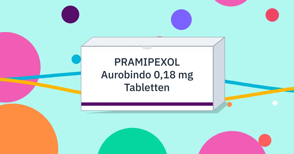 Symbolbild: Packung mit der Aufschrift PRAMIPEXOL Aurobindo 0,18 mg Tabletten (PZN 09779829) – Verfügbarkeit und Bezug in Apotheken in Frankfurt am Main