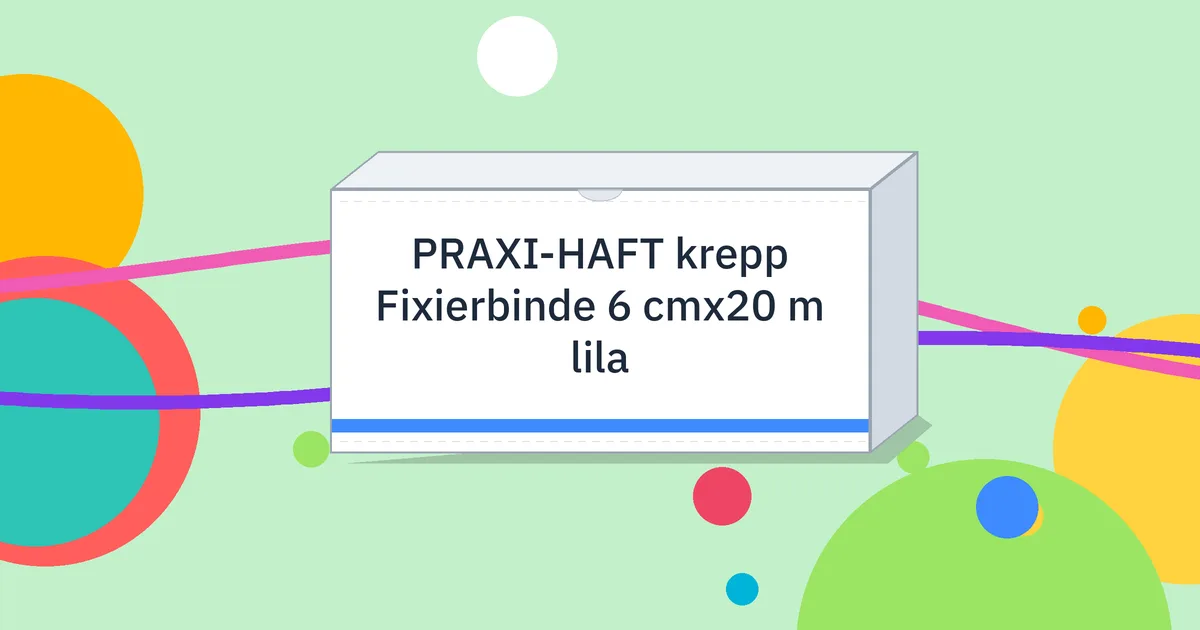 Symbolbild: Packung mit der Aufschrift PRAXI-HAFT krepp Fixierbinde 6 cmx20 m lila (PZN 12826366) – Verfügbarkeit und Bezug in Apotheken in Frankfurt am Main