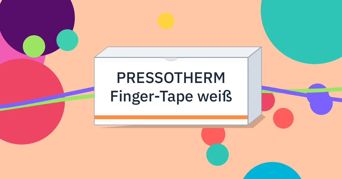 Symbolbild: Packung mit der Aufschrift PRESSOTHERM Finger-Tape weiß (PZN 09916918) – Verfügbarkeit und Bezug in Apotheken in Frankfurt am Main