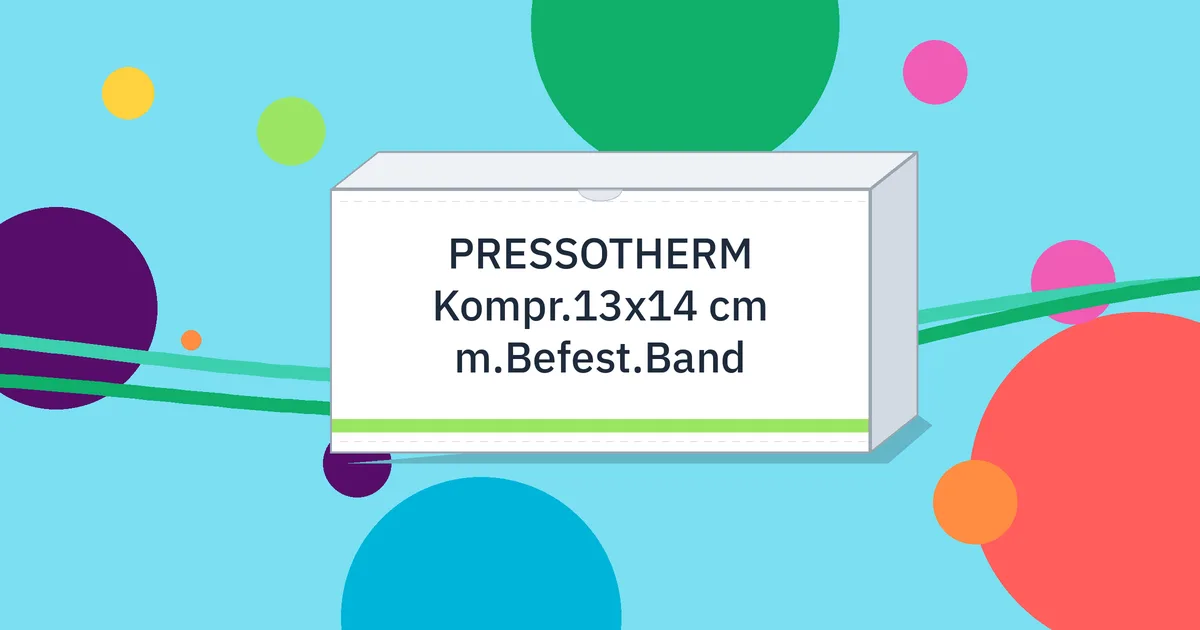 Symbolbild: Packung mit der Aufschrift PRESSOTHERM Kompr.13x14 cm m.Befest.Band (PZN 04260181) – Verfügbarkeit und Bezug in Apotheken in Frankfurt am Main
