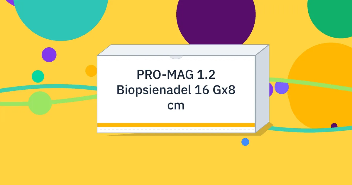 Symbolbild: Packung mit der Aufschrift PRO-MAG 1.2 Biopsienadel 16 Gx8 cm (PZN 06768191) – Verfügbarkeit und Bezug in Apotheken in Frankfurt am Main