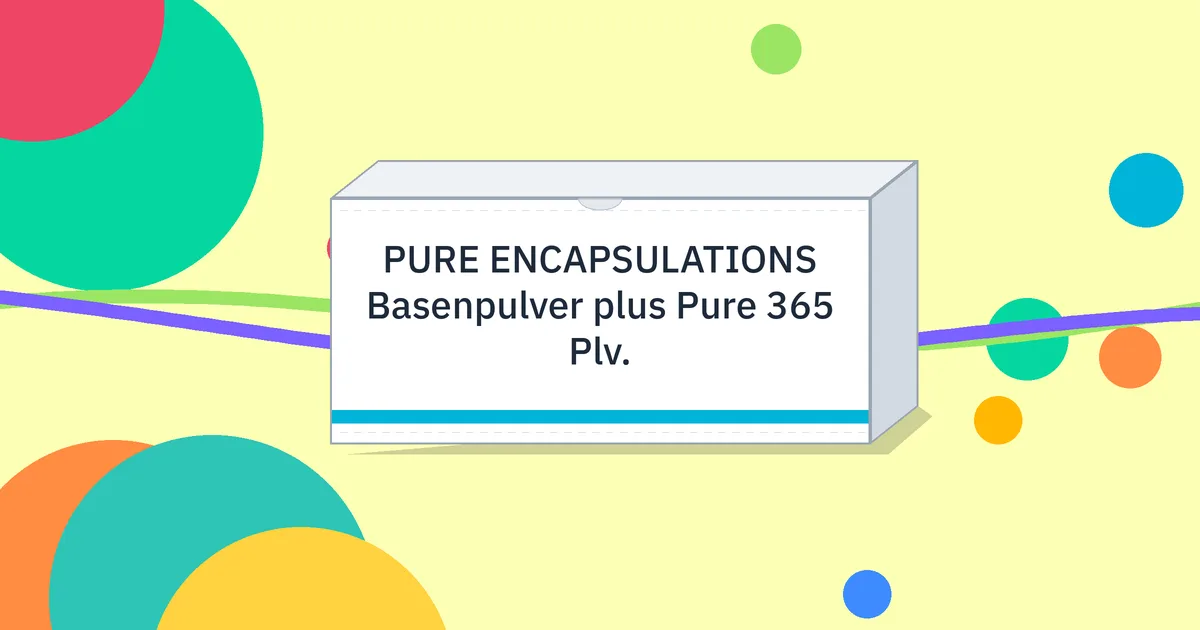 Symbolbild: Packung mit der Aufschrift PURE ENCAPSULATIONS Basenpulver plus Pure 365 Plv. (PZN 02260662) – Verfügbarkeit und Bezug in Apotheken in Frankfurt am Main