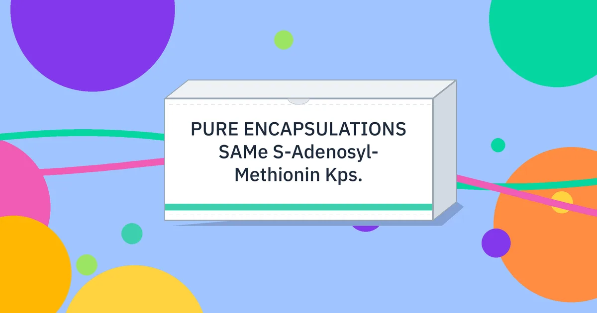 Symbolbild: Packung mit der Aufschrift PURE ENCAPSULATIONS SAMe S-Adenosyl-Methionin Kps. (PZN 11517485) – Verfügbarkeit und Bezug in Apotheken in Frankfurt am Main