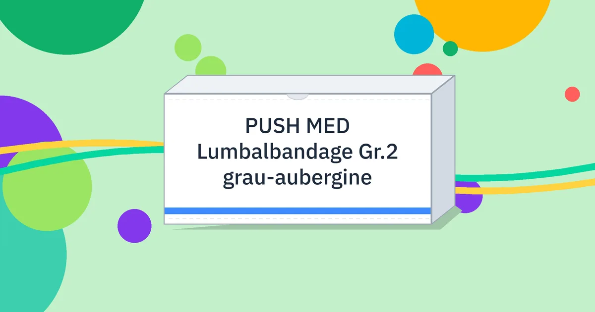 Symbolbild: Packung mit der Aufschrift PUSH MED Lumbalbandage Gr.2 grau-aubergine (PZN 04859015) – Verfügbarkeit und Bezug in Apotheken in Frankfurt am Main