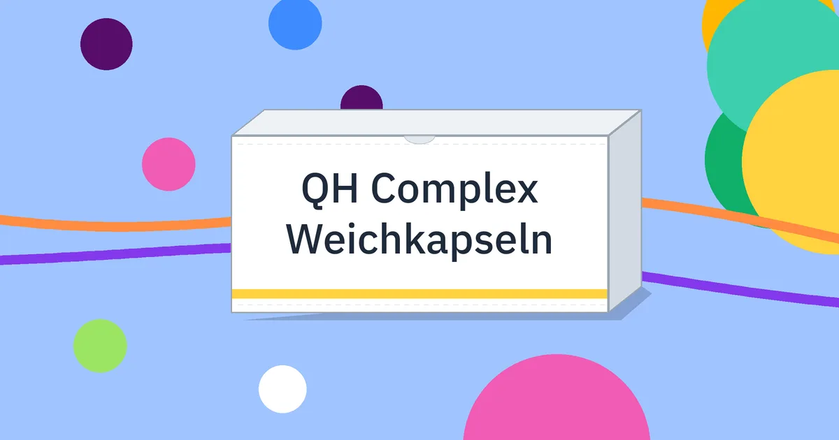 Symbolbild: Packung mit der Aufschrift QH Complex Weichkapseln (PZN 18152489) – Verfügbarkeit und Bezug in Apotheken in Frankfurt am Main