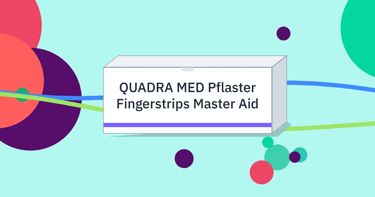 Symbolbild: Packung mit der Aufschrift QUADRA MED Pflaster Fingerstrips Master Aid (PZN 00624195) – Verfügbarkeit und Bezug in Apotheken in Frankfurt am Main