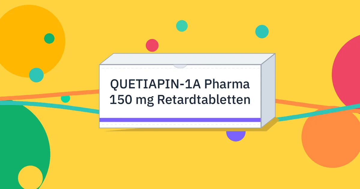 Symbolbild: Packung mit der Aufschrift QUETIAPIN-1A Pharma 150 mg Retardtabletten (PZN 11192037) – Verfügbarkeit und Bezug in Apotheken in Frankfurt am Main