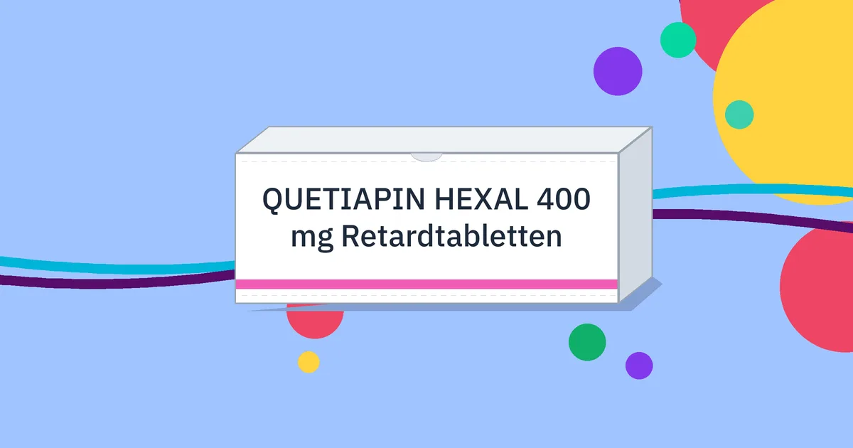 Symbolbild: Packung mit der Aufschrift QUETIAPIN HEXAL 400 mg Retardtabletten (PZN 09637762) – Verfügbarkeit und Bezug in Apotheken in Frankfurt am Main