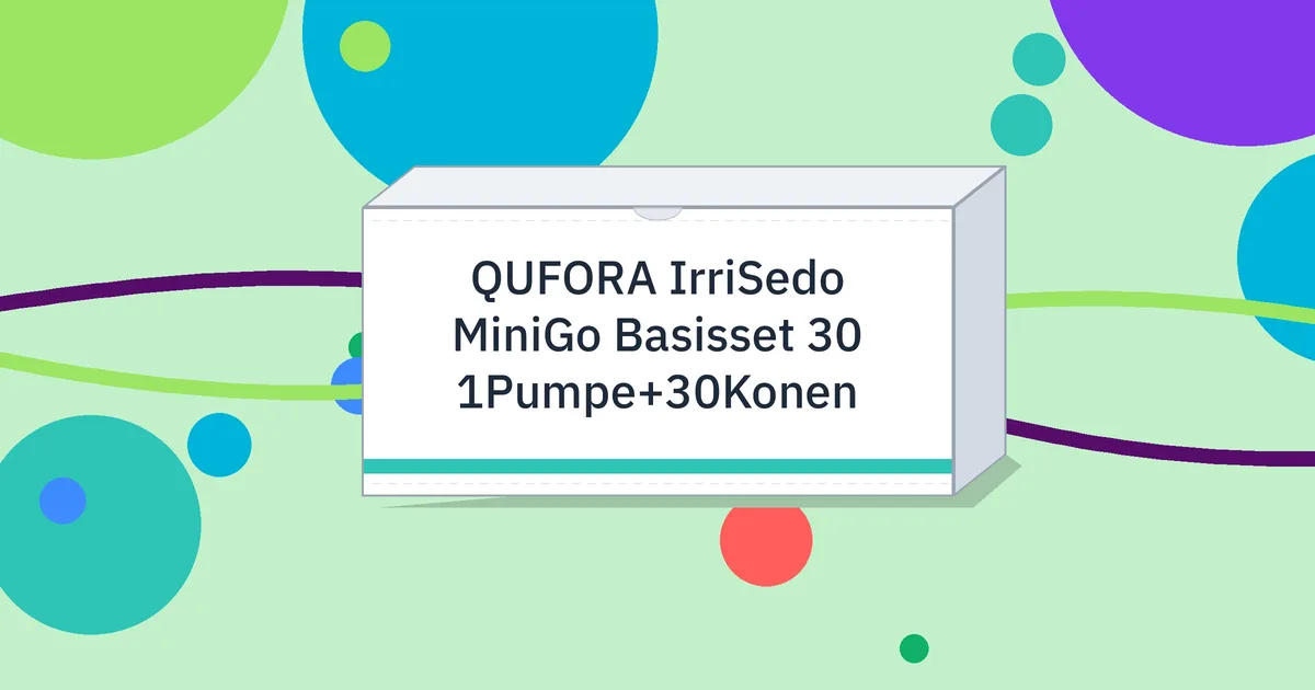 Symbolbild: Packung mit der Aufschrift QUFORA IrriSedo MiniGo Basisset 30 1Pumpe+30Konen (PZN 16840854) – Verfügbarkeit und Bezug in Apotheken in Frankfurt am Main