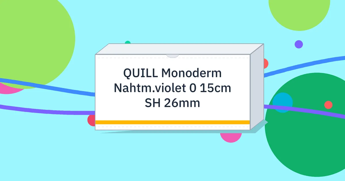 Symbolbild: Packung mit der Aufschrift QUILL Monoderm Nahtm.violet 0 15cm SH 26mm (PZN 17988091) – Verfügbarkeit und Bezug in Apotheken in Frankfurt am Main