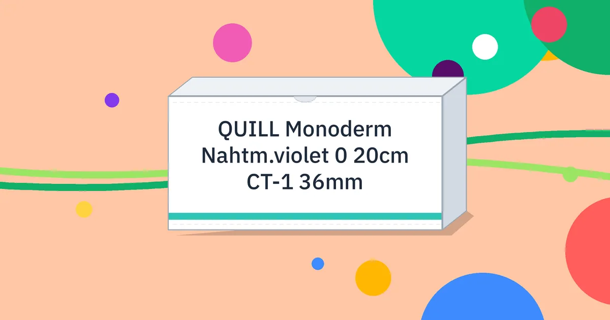 Symbolbild: Packung mit der Aufschrift QUILL Monoderm Nahtm.violet 0 20cm CT-1 36mm (PZN 17987938) – Verfügbarkeit und Bezug in Apotheken in Frankfurt am Main