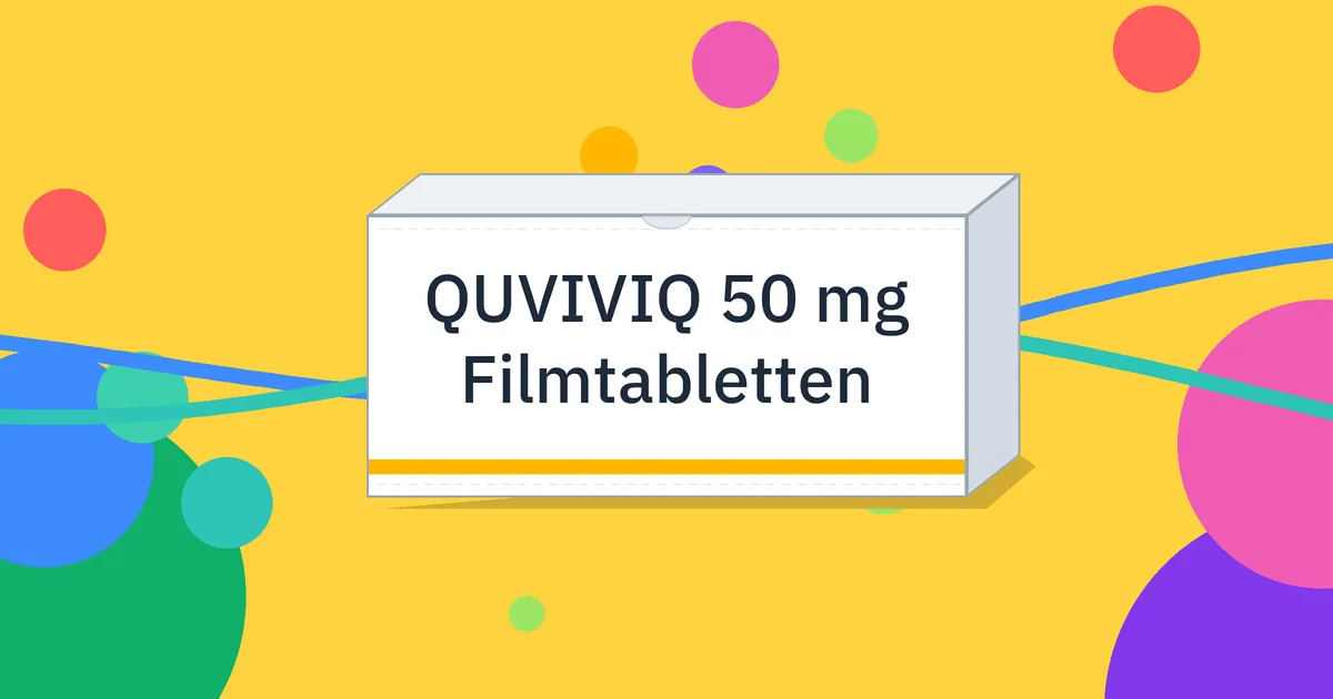 Symbolbild: Packung mit der Aufschrift QUVIVIQ 50 mg Filmtabletten (PZN 18495686) – Verfügbarkeit und Bezug in Apotheken in Frankfurt am Main