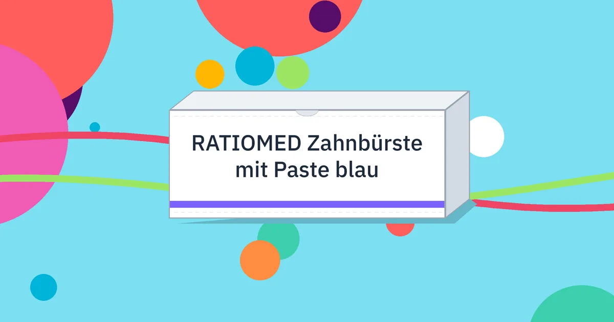 Symbolbild: Packung mit der Aufschrift RATIOMED Zahnbürste mit Paste blau (PZN 14234167) – Verfügbarkeit und Bezug in Apotheken in Frankfurt am Main