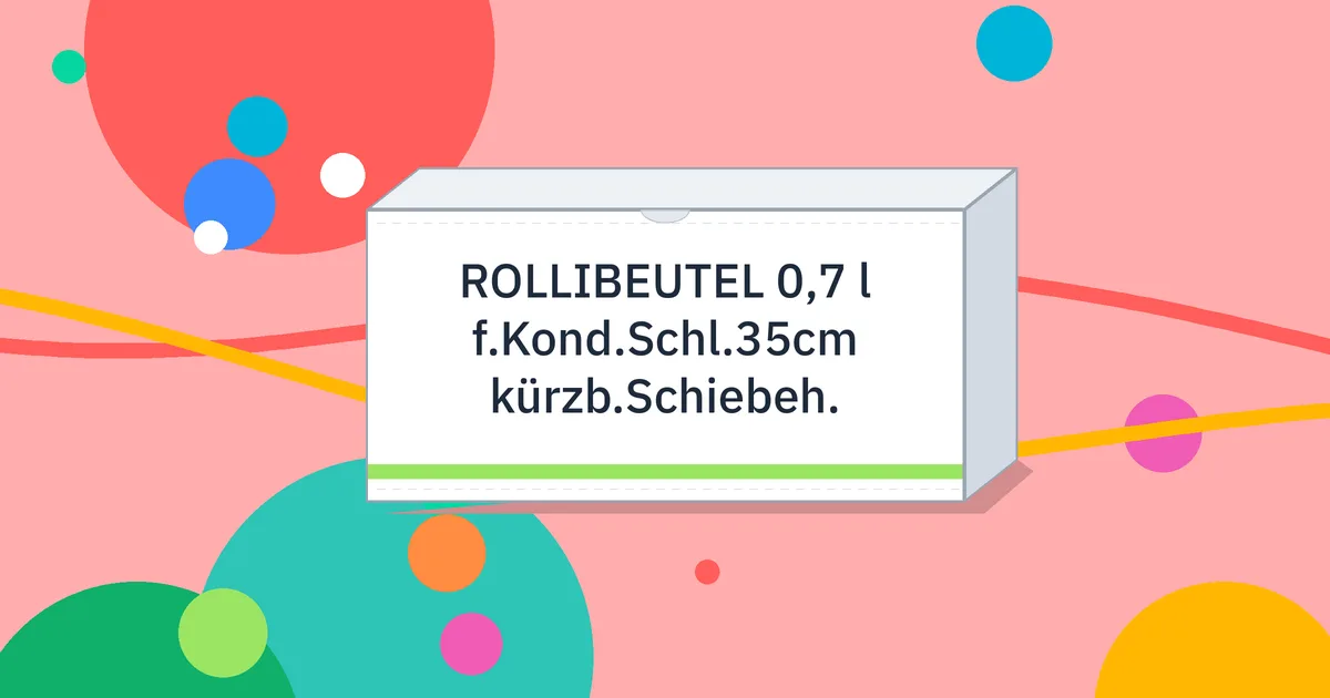 Symbolbild: Packung mit der Aufschrift ROLLIBEUTEL 0,7 l f.Kond.Schl.35cm kürzb.Schiebeh. (PZN 06095289) – Verfügbarkeit und Bezug in Apotheken in Frankfurt am Main