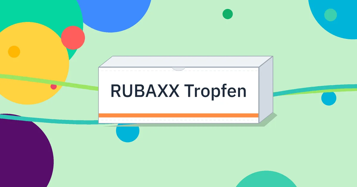 Symbolbild: Packung mit der Aufschrift RUBAXX Tropfen (PZN 13588561) – Verfügbarkeit und Bezug in Apotheken in Frankfurt am Main