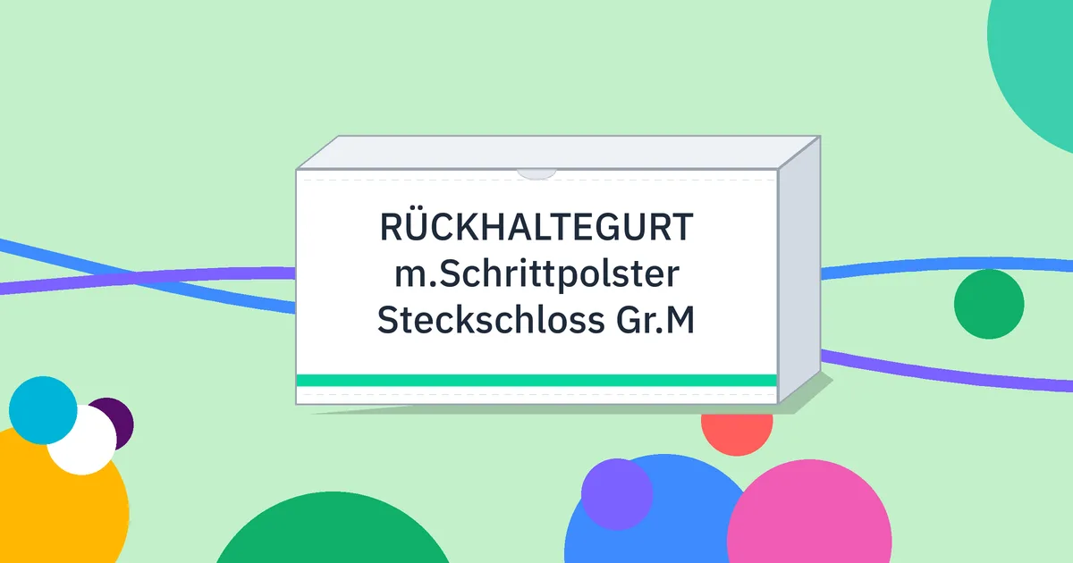Symbolbild: Packung mit der Aufschrift RÜCKHALTEGURT m.Schrittpolster Steckschloss Gr.M (PZN 11570255) – Verfügbarkeit und Bezug in Apotheken in Frankfurt am Main