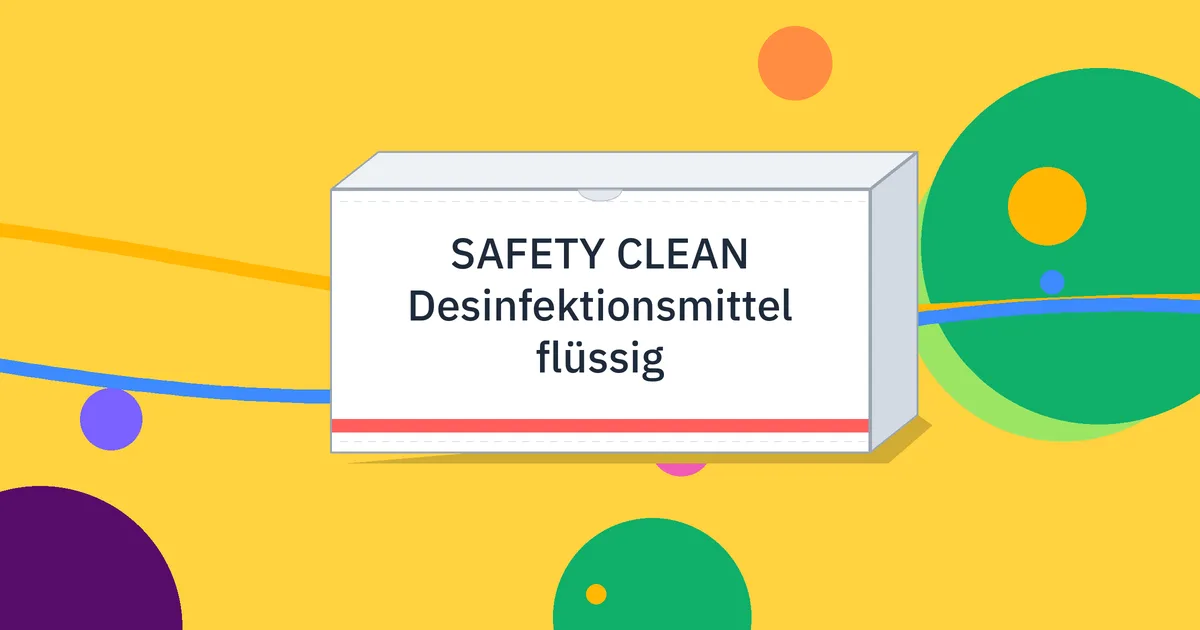 Symbolbild: Packung mit der Aufschrift SAFETY CLEAN Desinfektionsmittel flüssig (PZN 16795071) – Verfügbarkeit und Bezug in Apotheken in Frankfurt am Main